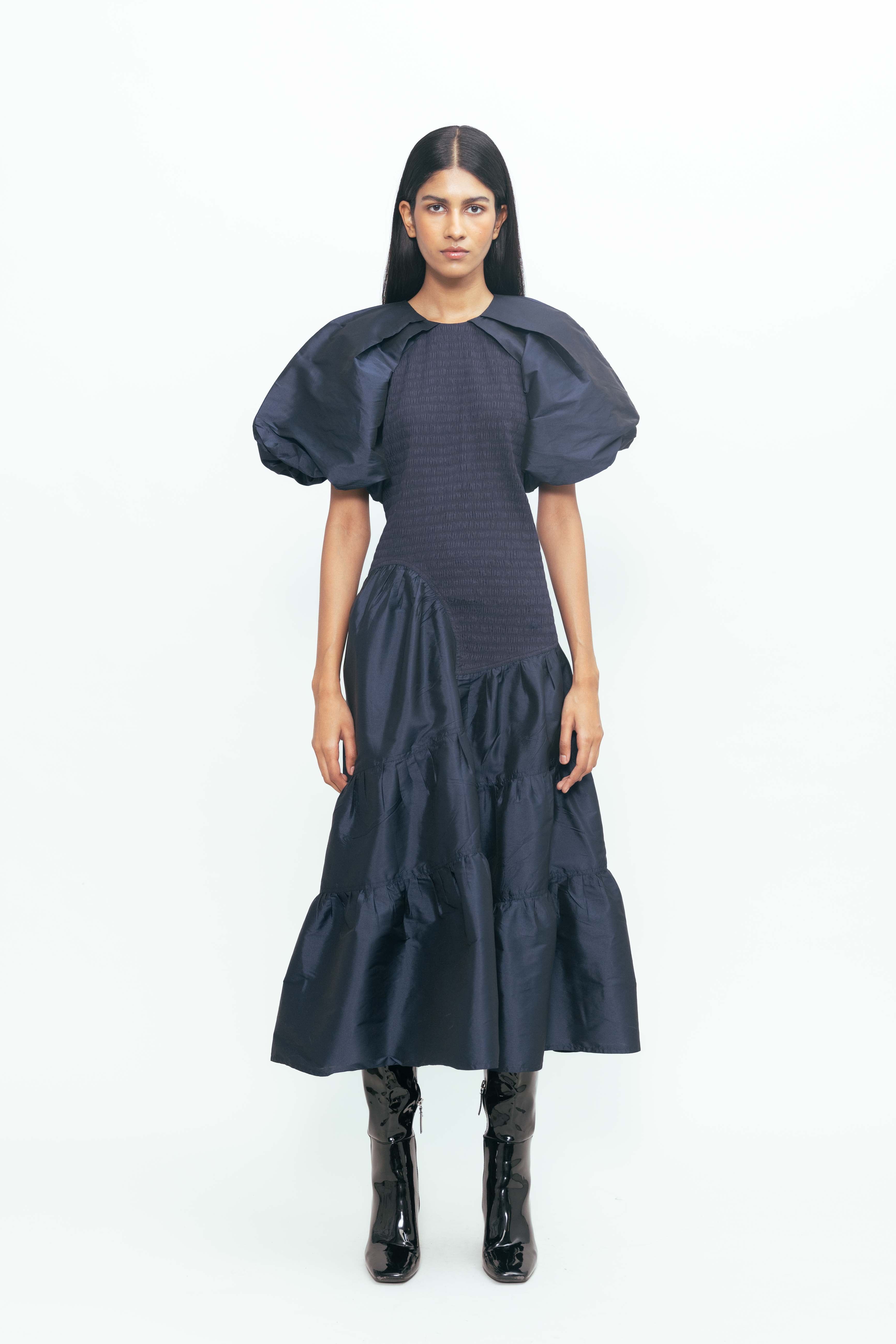 Poof Ruching Dress - Midnight Blue – Lovebirds